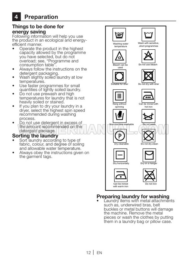 Beko WM74135W Front Load Washing Machine Installation & Operating ...