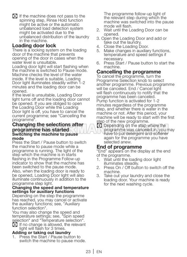 Beko WM74135W Front Load Washing Machine Installation & Operating ...