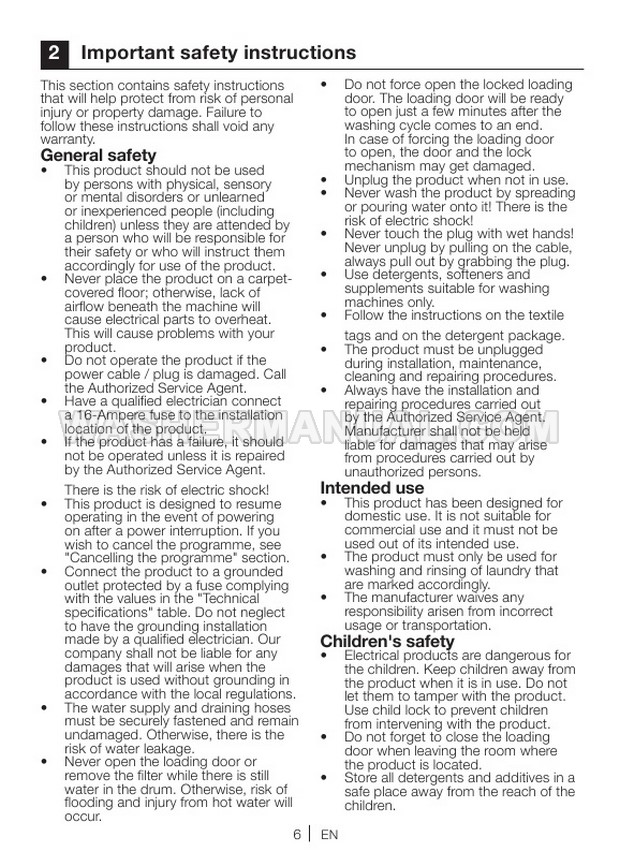 Beko WM74135W Front Load Washing Machine Installation & Operating ...