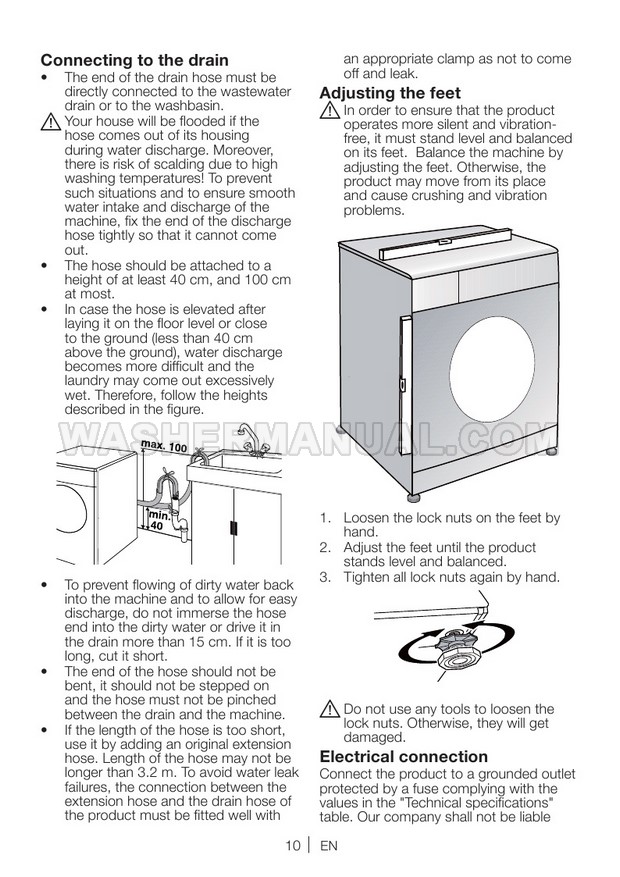 Beko WMC126W Front Load Washer Installation & Operating Instructions