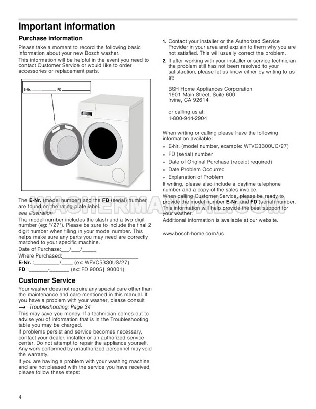 Bosch WAT28400UC Front Load Washer Use and Care Manual