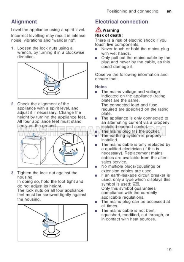 Bosch WDU28560GB Washing Machine Instruction Manual and Installation ...