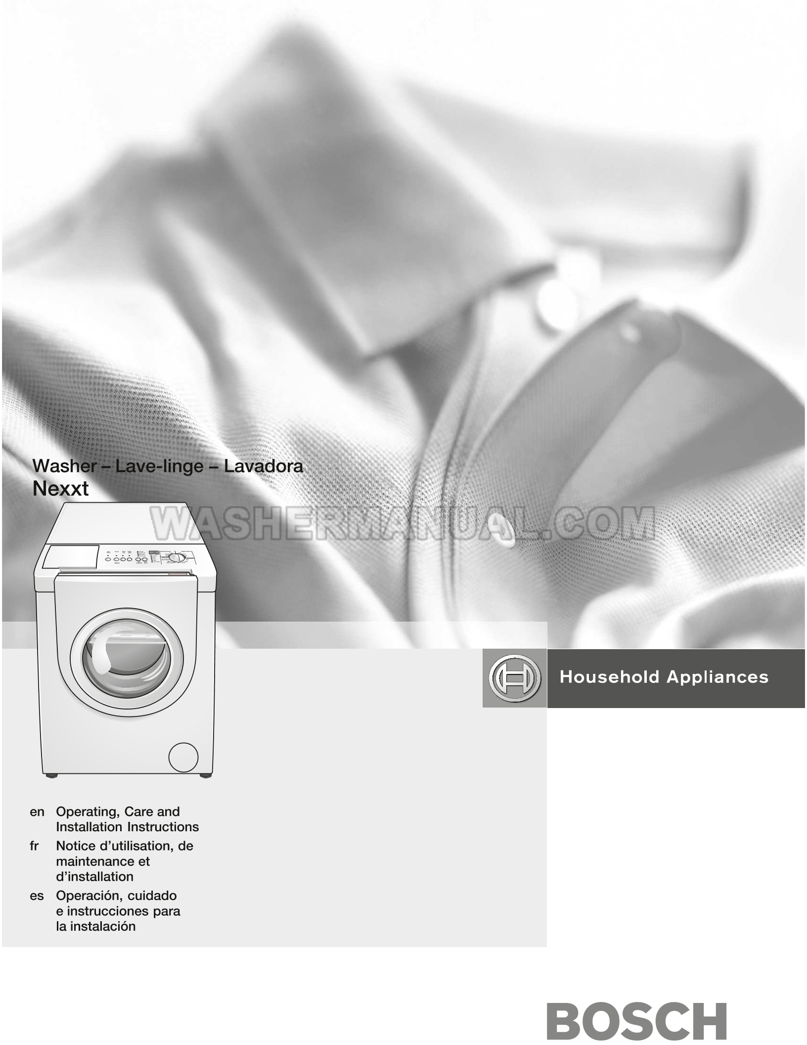 Bosch WFMC3200UC Nexxt Washing Machine Operating, Care and Installation ...