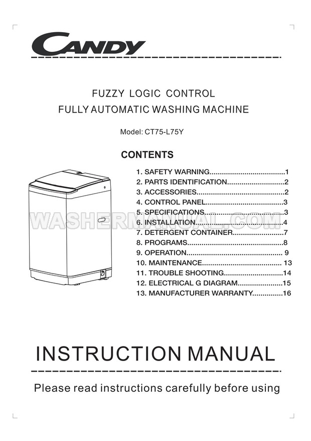 Candy CT75 Top Load Washing Machine User Manual