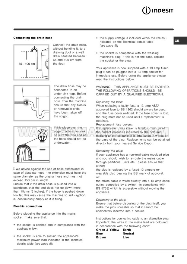 Indesit WIB 111 Front Load Washing Machine Instructions for Use