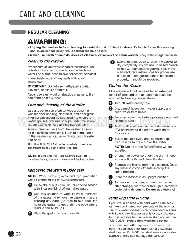 LG WM0642HW Washing Machine User's Guide & Installation Instructions