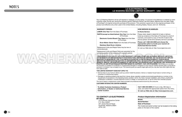 LG WM2487HRMA Front Load Washing Machine User's Guide & Installation ...