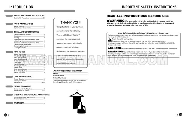 LG WM2487HRMA Front Load Washing Machine User's Guide & Installation ...