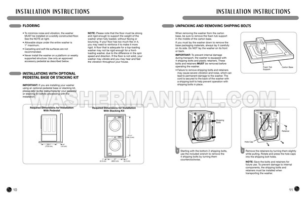 LG WM2487HRMA Front Load Washing Machine User's Guide & Installation ...