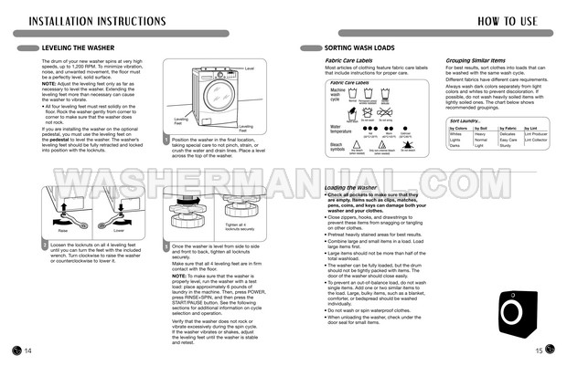 LG WM2487HRMA Front Load Washing Machine User's Guide & Installation ...