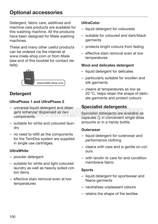 Miele WKH 122 WPS W1 Washing Machine Operating Instructions