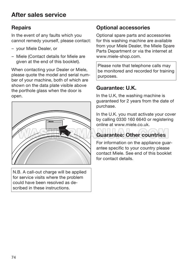 Miele WKH 122 WPS W1 Washing Machine Operating Instructions