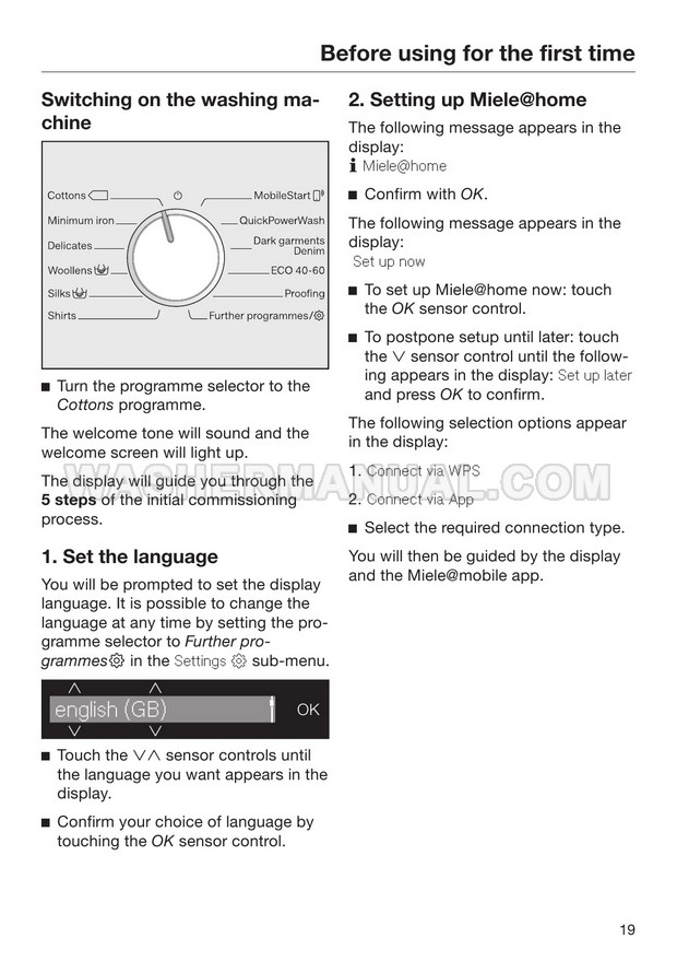 Miele WWI 860 WCS Front Load Washer Operating Instructions